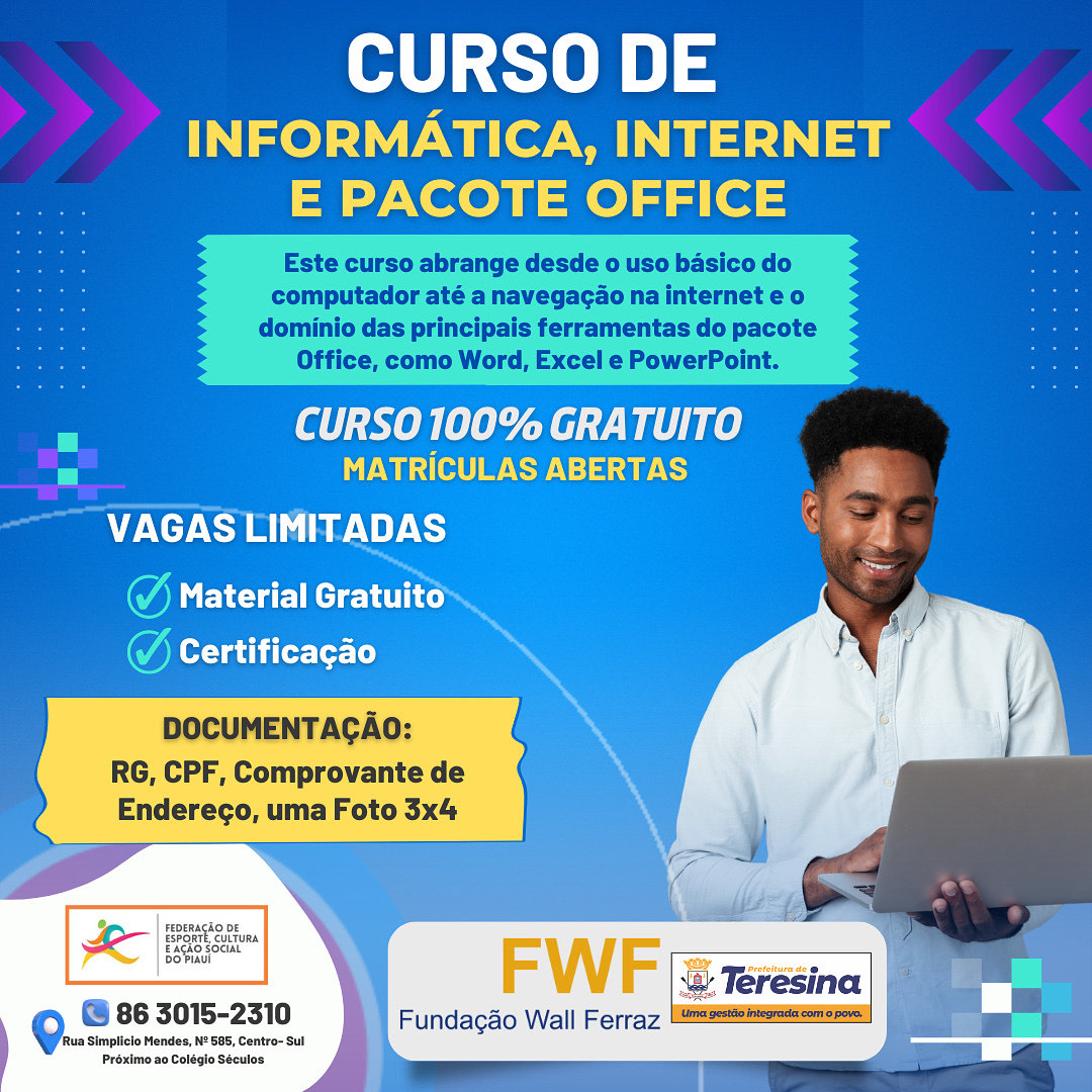 FWF oferta 120 vagas para curso de qualificação em informática e pacote ...