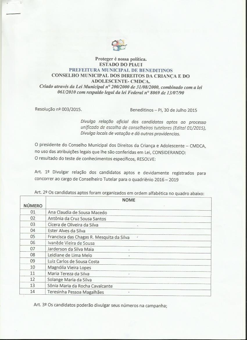 Cmdca Divulga Relação Oficial Dos Candidatos Aptos Ao Processo