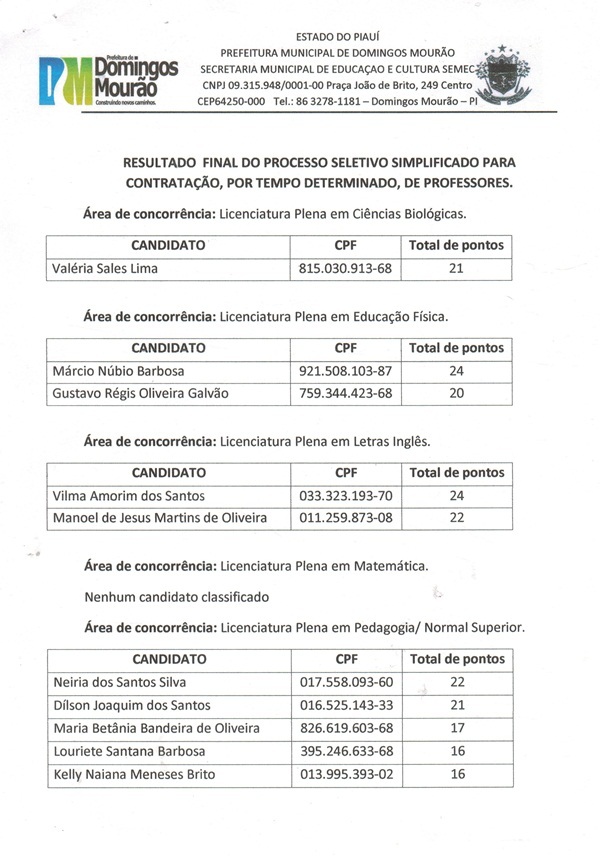 Semec Divulga O Resultado Do Processo Seletivo Simplificado 2016