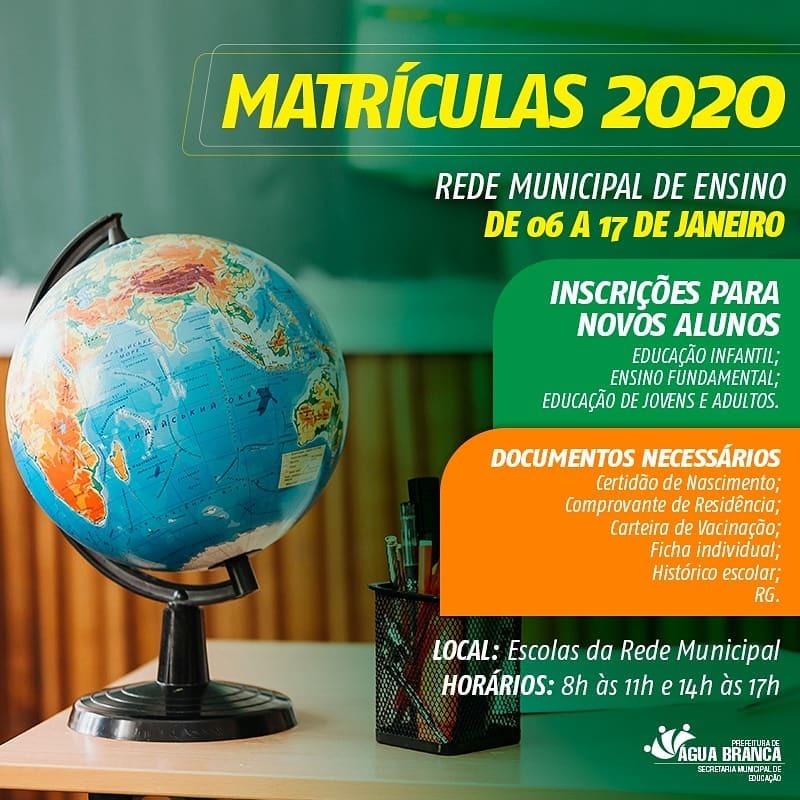 Matrículas Para Novos Alunos Da Rede Municipal De Água Branca Seguem