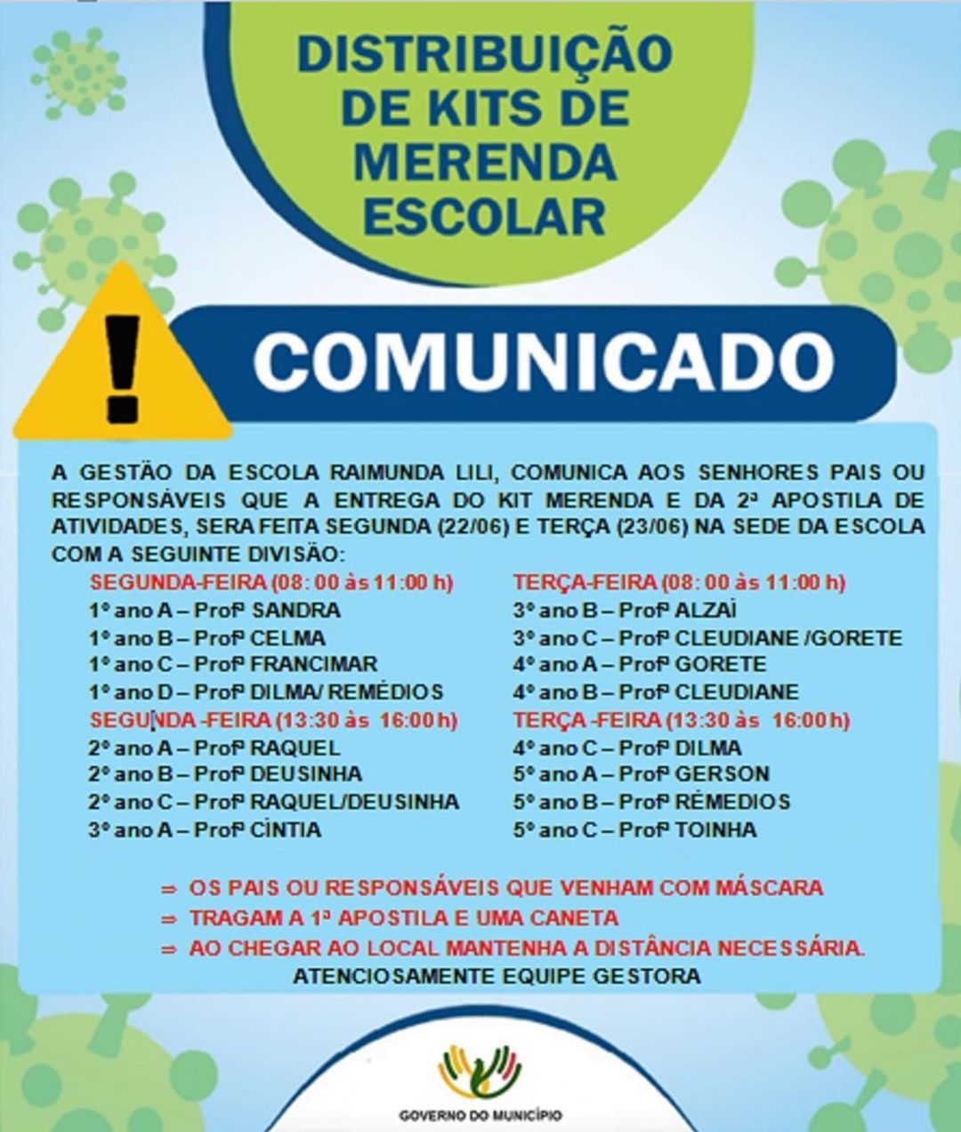 Secretaria de Educação define dias e horários de retirada de kit ...