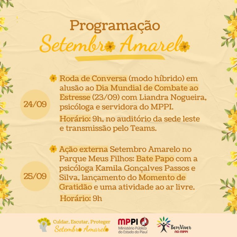 Setembro Amarelo: MPPI divulga programação de atividades - 180graus - O ... Setembro Amarelo: MPPI divulga programação de atividades - 180graus - O ...