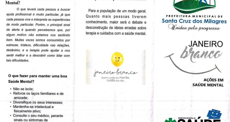 Campanha Janeiro Branco é realizada pela Secretaria de Saúde de Santa Cruz dos Milagres